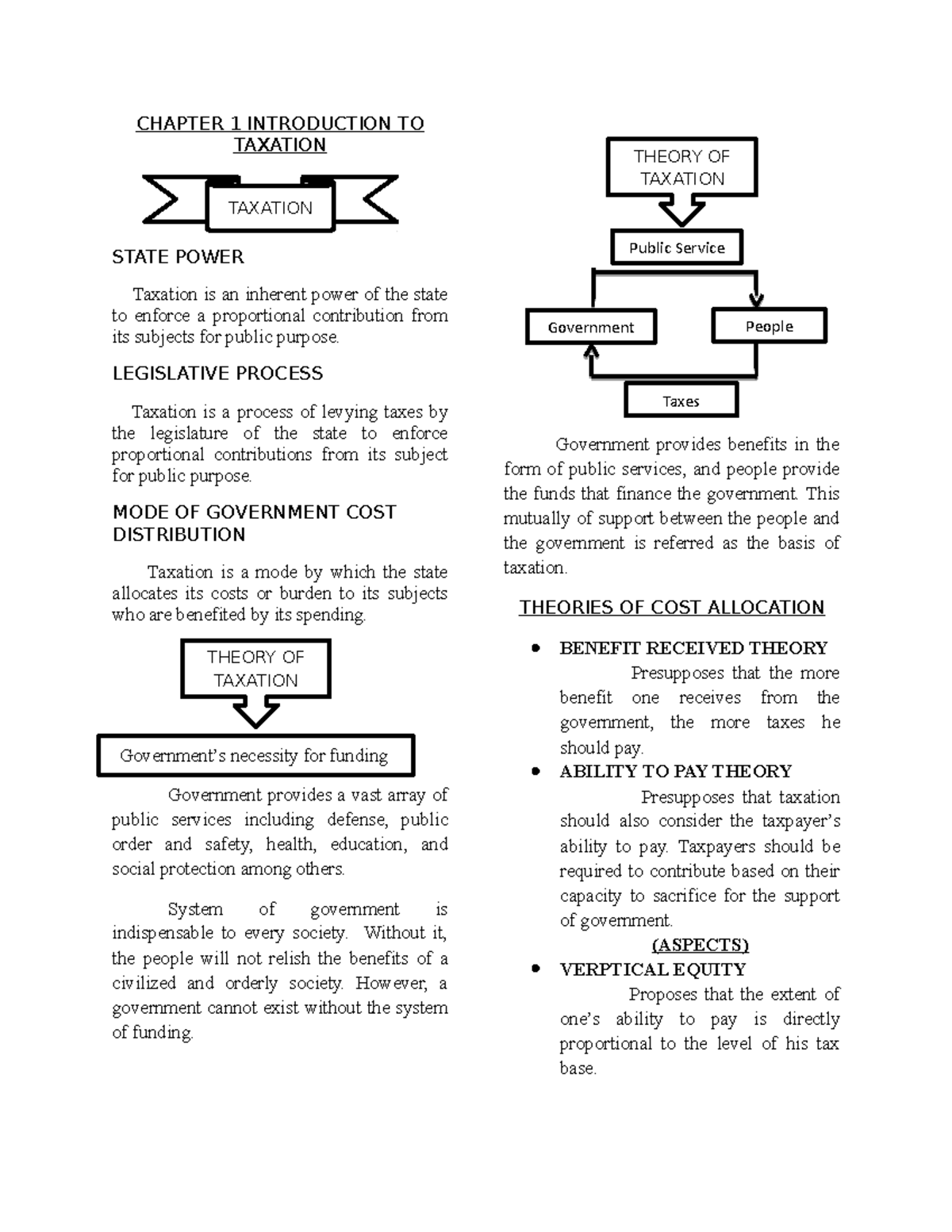 Review taxation - CHAPTER 1 INTRODUCTION TO TAXATION STATE POWER ...