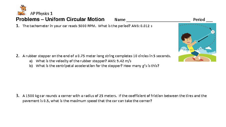 AP Physics 1: 24 Problems on Uniform Circular Motion - Studocu