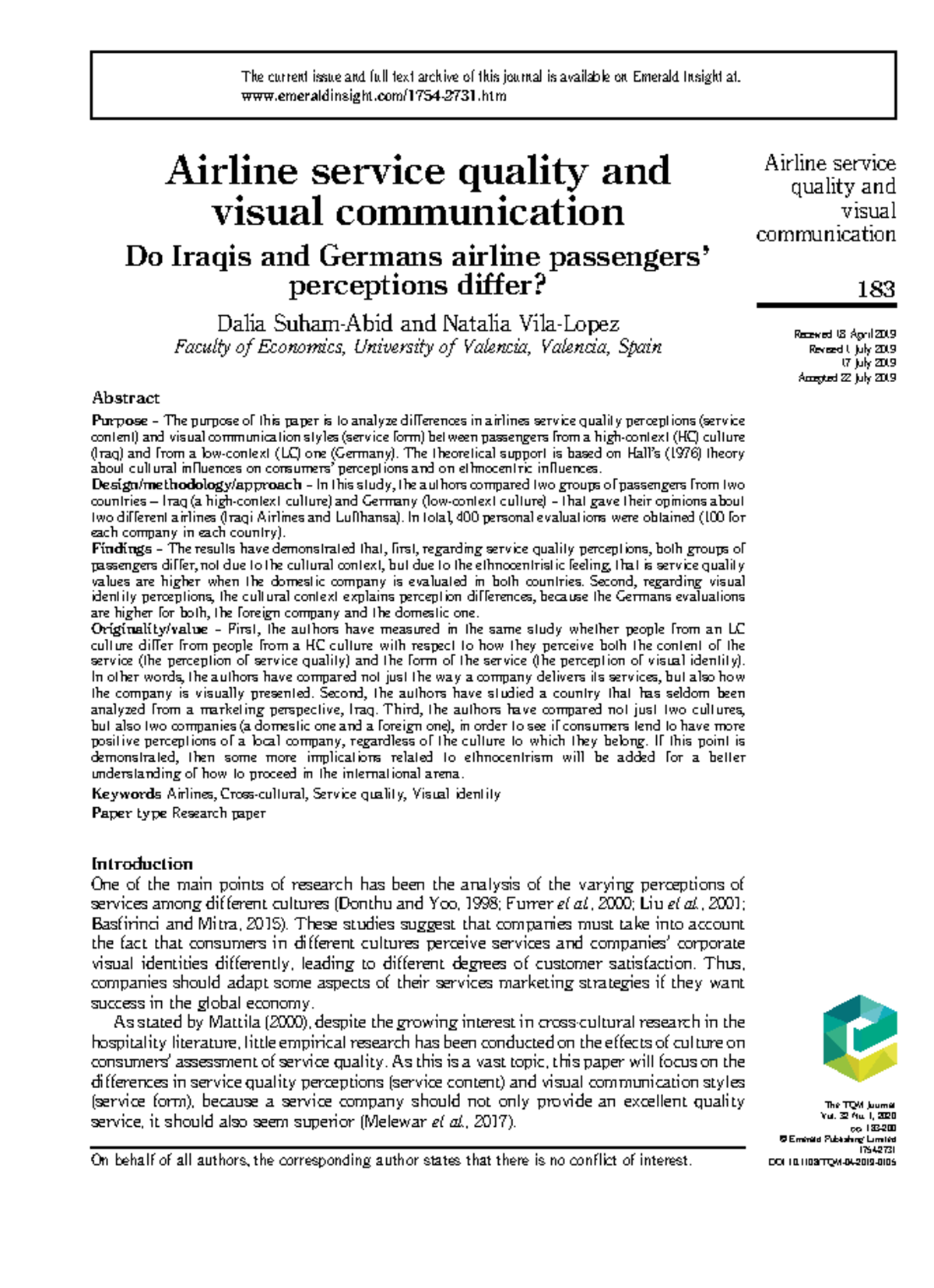 Airline service quality and visual communication (Cultural facors ...
