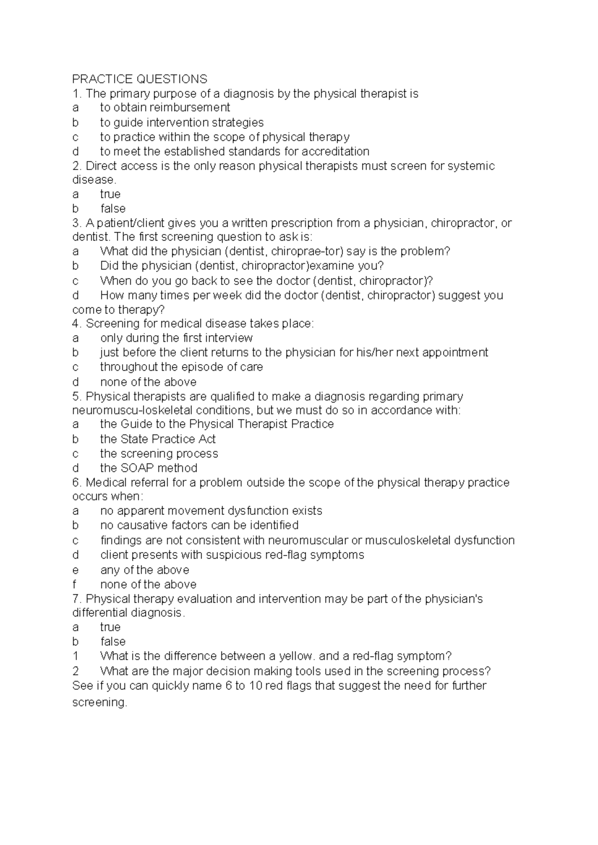 Diagnosis Practice Questions: Physical Therapy Chapter 1 Review - Studocu