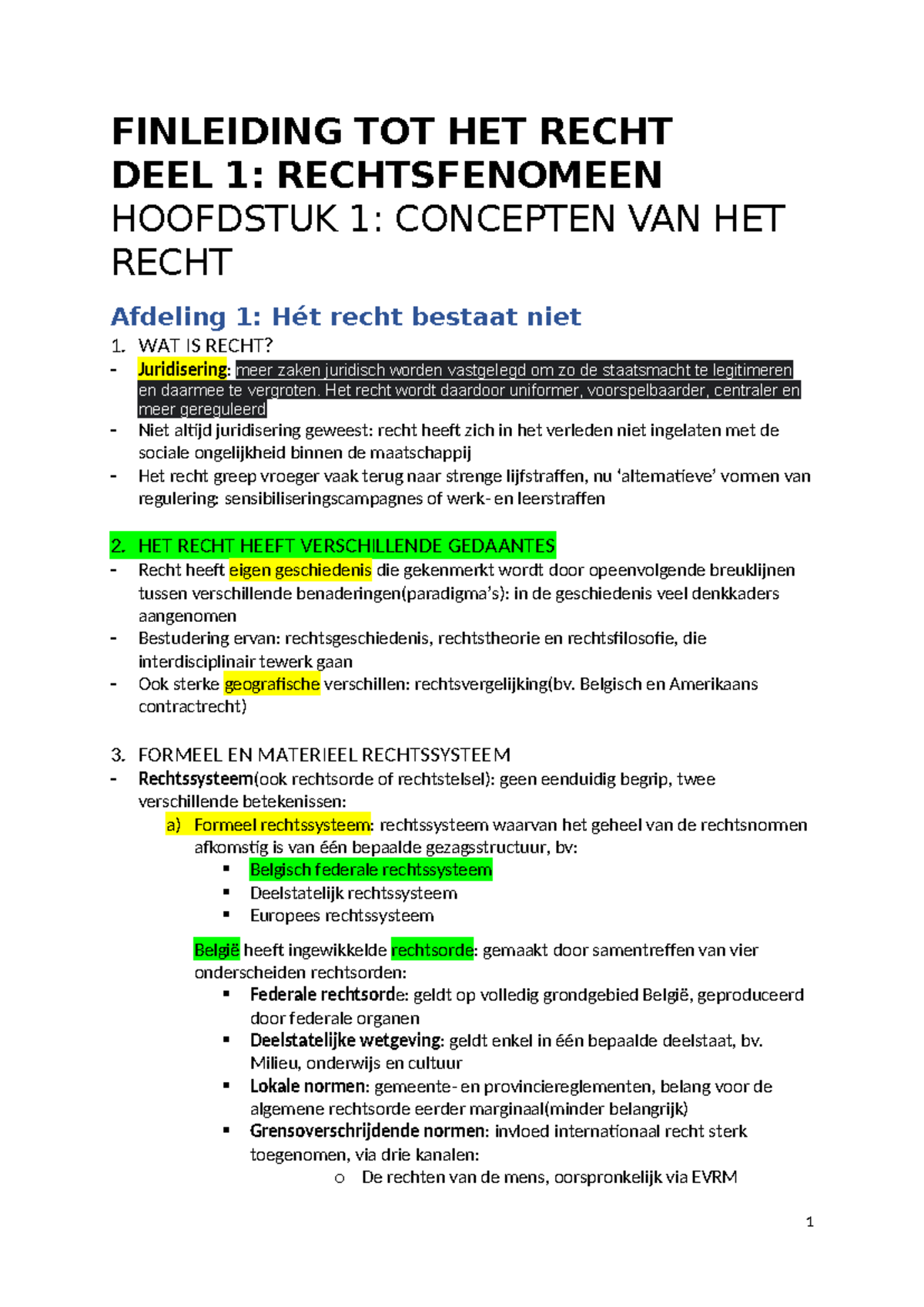 Inleiding tot het Recht V1 & V2 - Belangrijkste Concepten en Inzichten ...