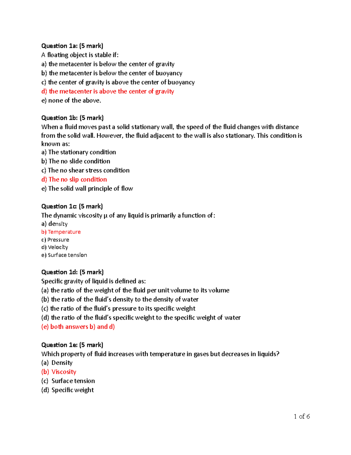 Midterm Sample: Fluid Mechanics Questions and Solutions - Studocu