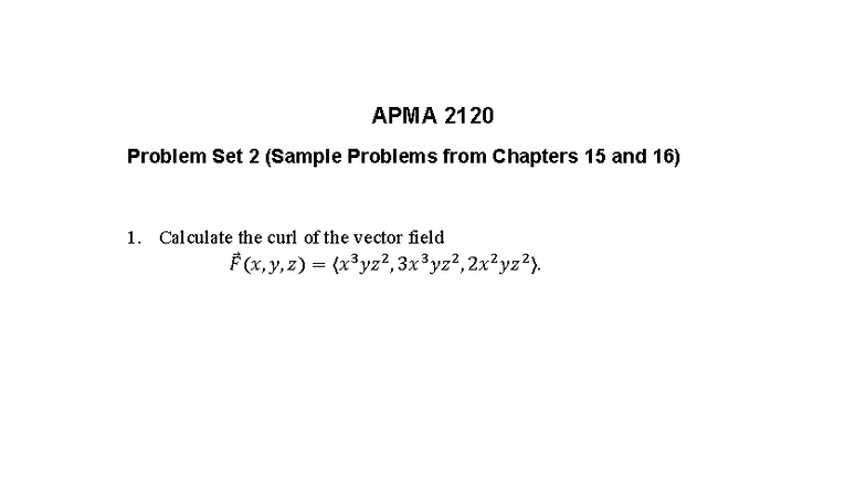 APMA 2120 Problem Set 2: Sample Problems from Chapters 15 & 16 - Studocu