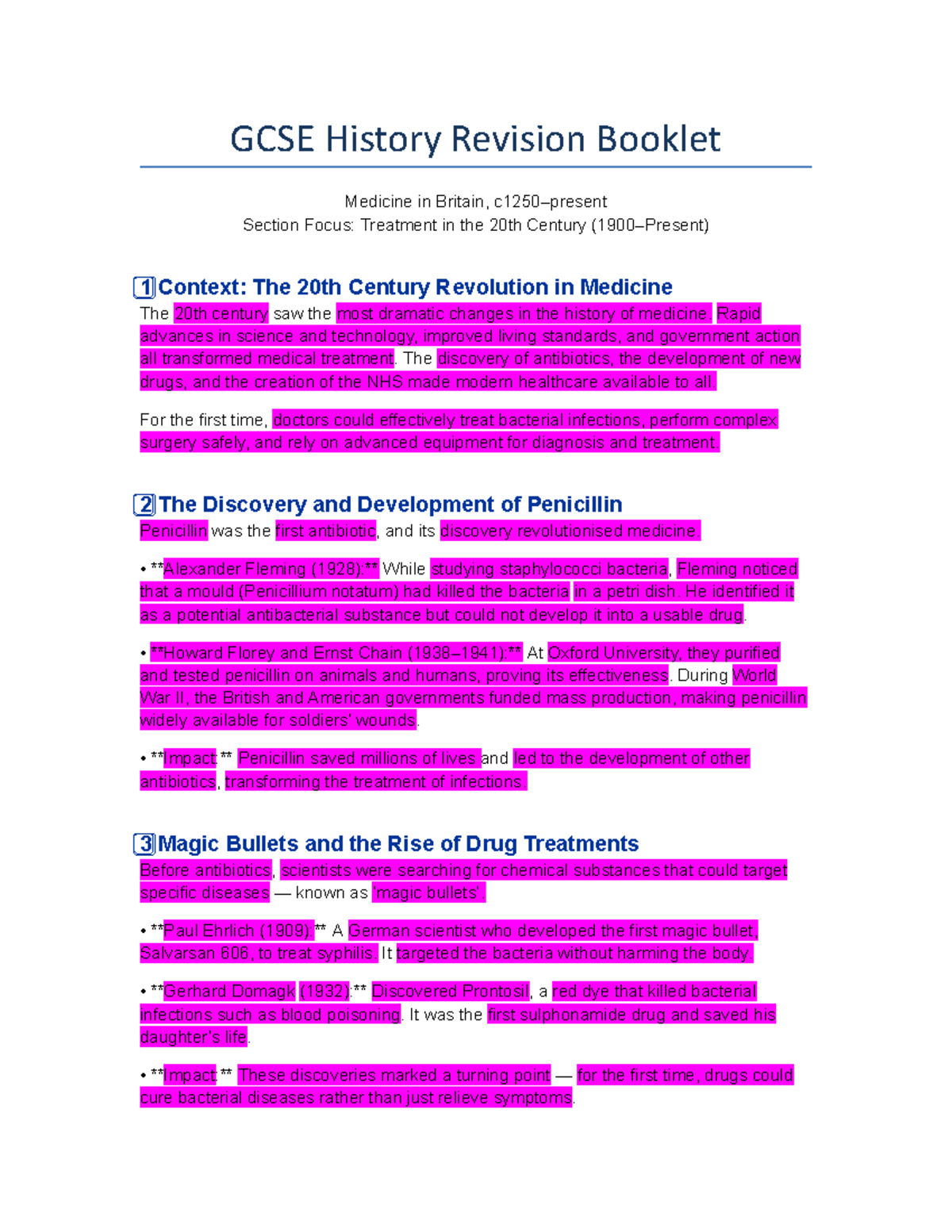 GCSE History Revision: Medicine in Britain - 20th Century Treatment ...