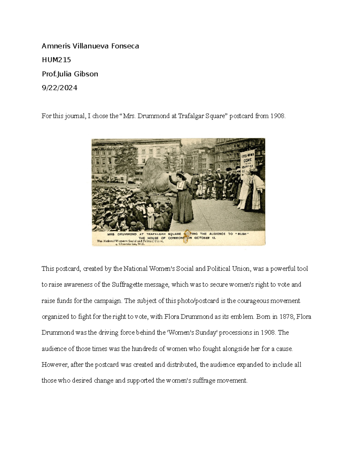Hum215(3-2) - Journal Entry on Women's Suffrage Postcard (Week 3) - Studocu
