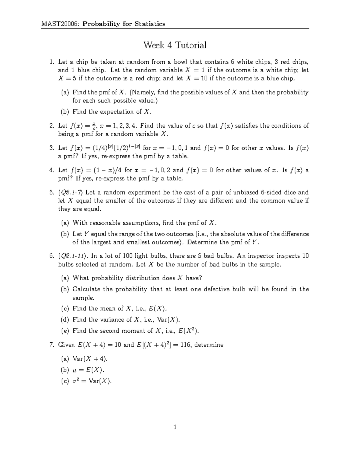 Probability for Statistics (STAT101) Week 4 Tutorial Notes - Studocu