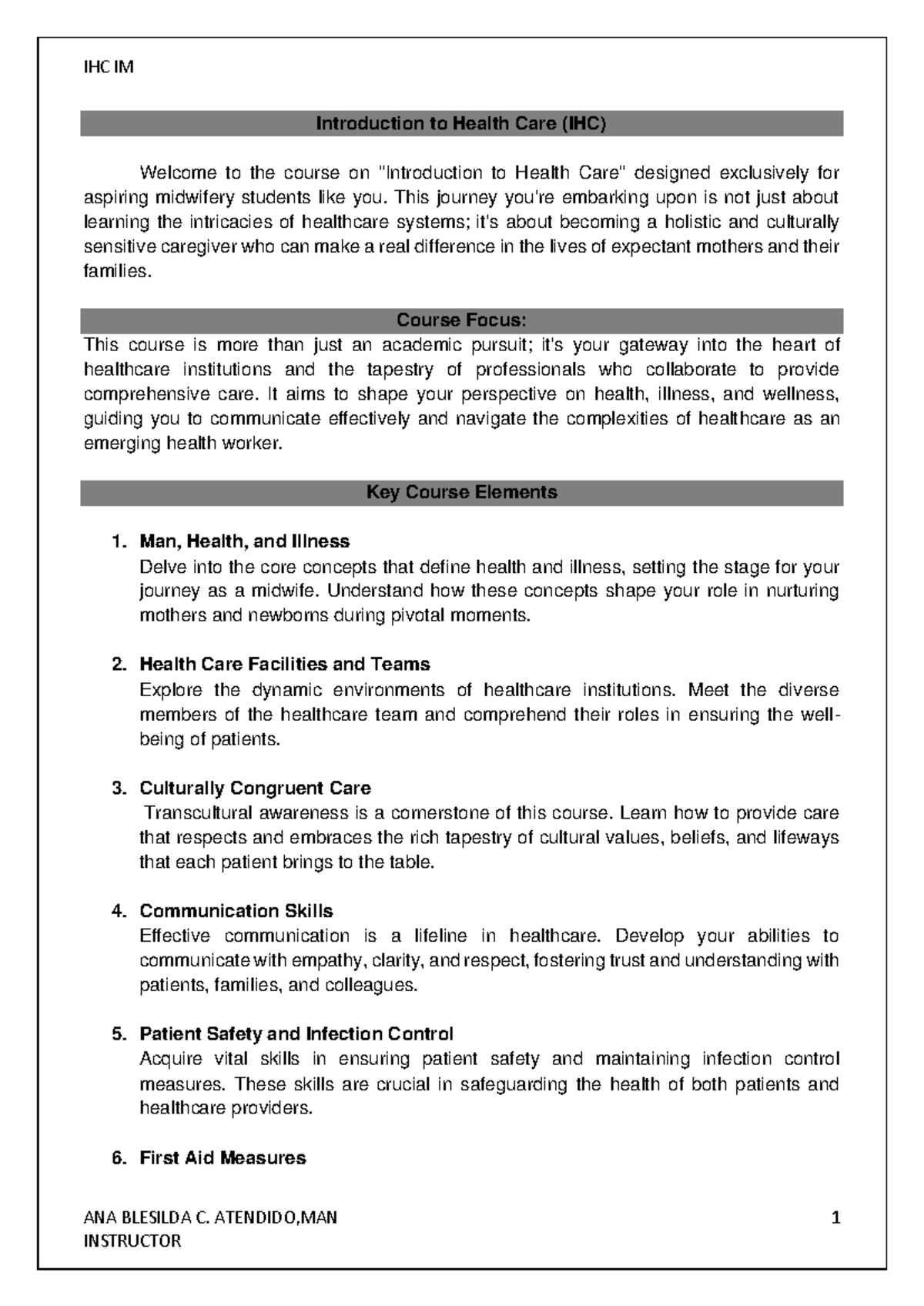 Introduction to Health Care IHC: Module 1 Overview and Insights - Studocu