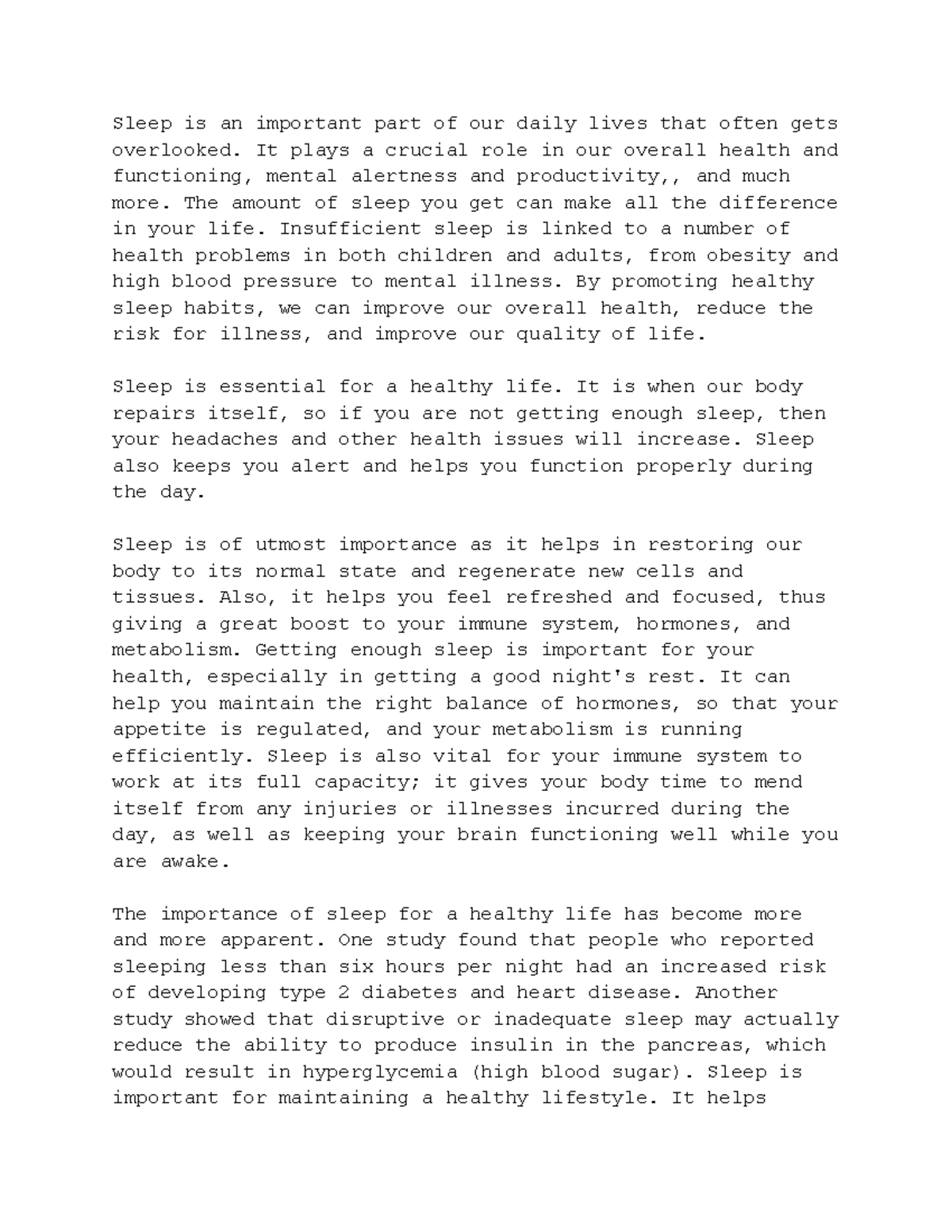 Essay 1 Activity 5 Sleep - Sleep is an important part of our daily ...