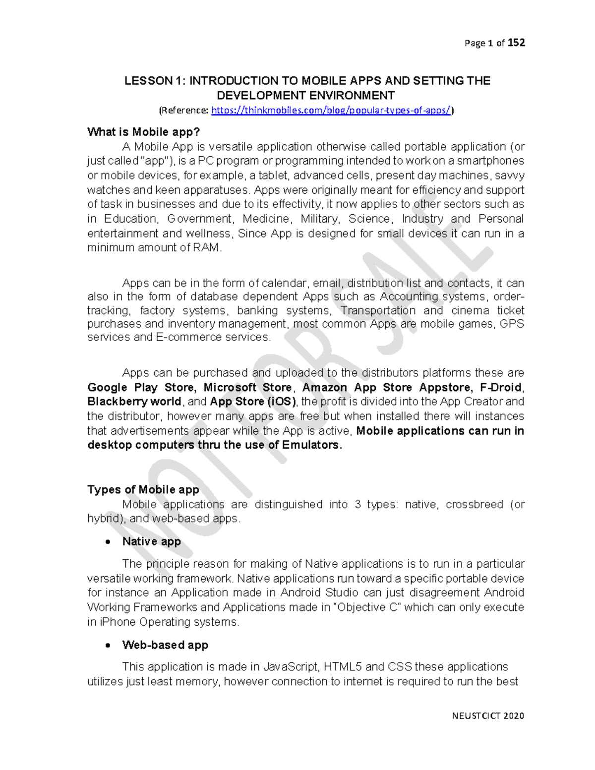 IT-IPT02 Lesson 1: Intro to Mobile Apps & Development Environment - Studocu