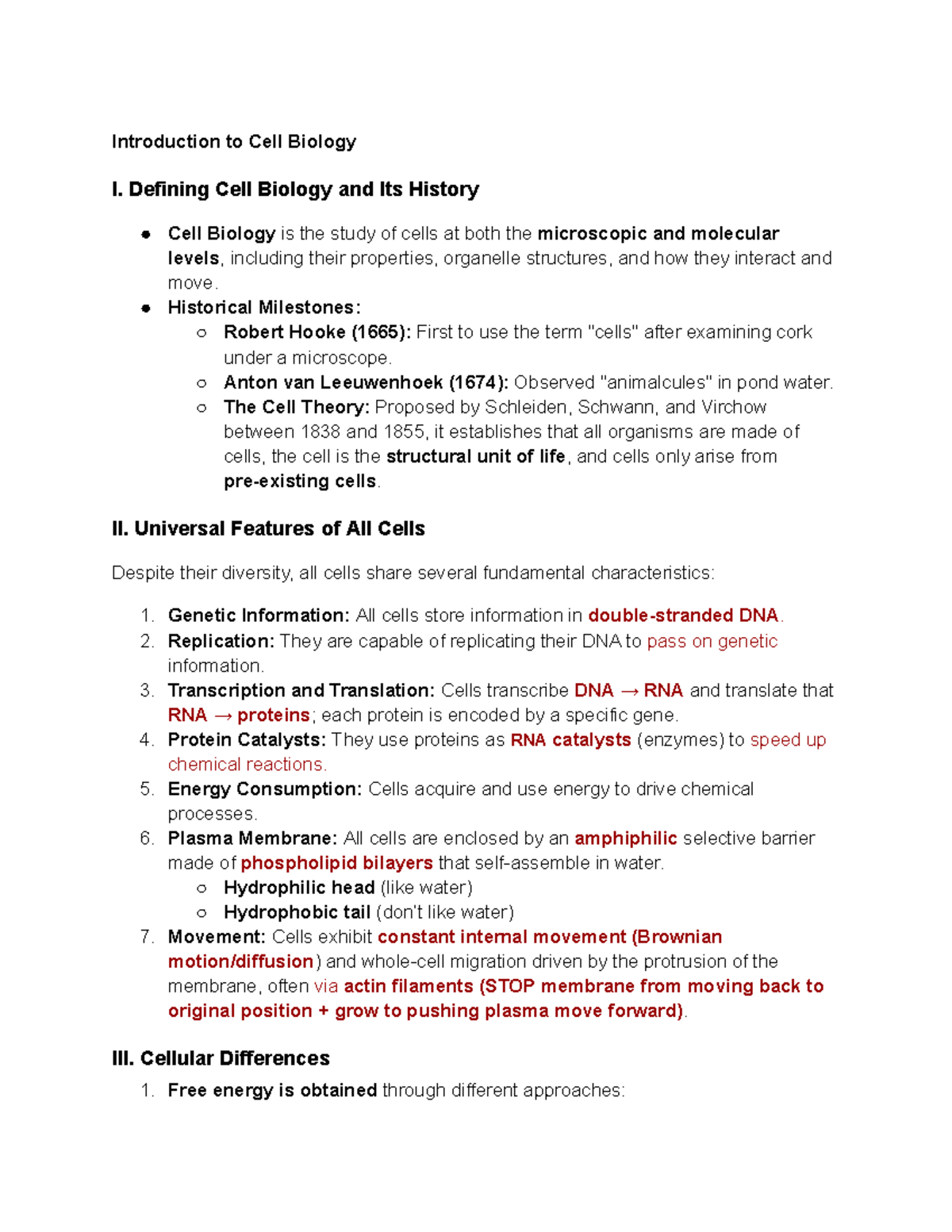 BIOB10 - Introduction to Cell Biology I: Lecture Notes - Studocu