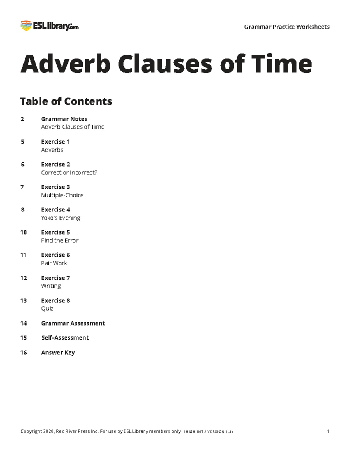 ESL 101: Adverb Clauses of Time - Grammar Practice Worksheets - Studocu