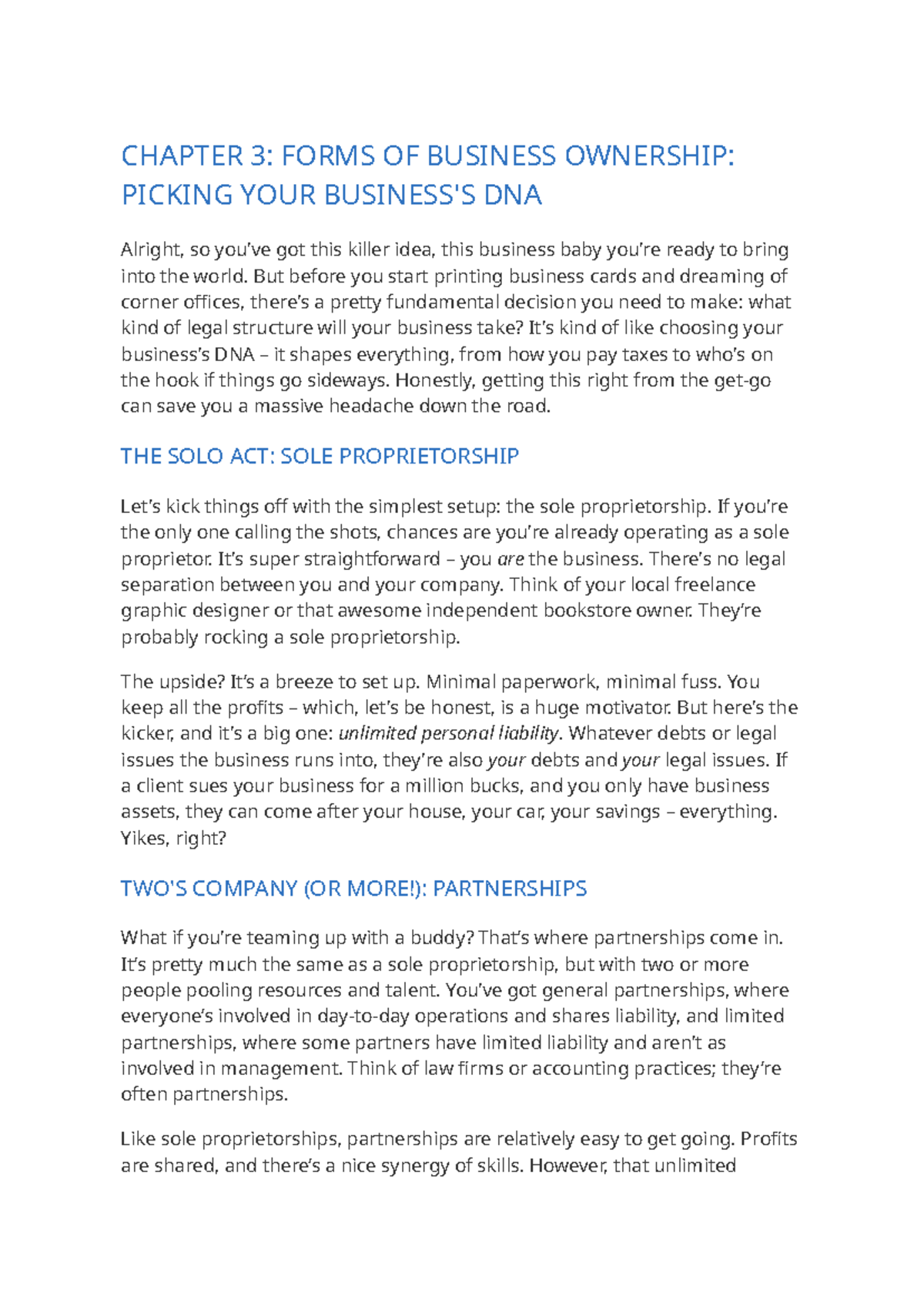 CHAPTER 3 REVIEW: BUSINESS OWNERSHIP TYPES AND STRUCTURES - Studocu