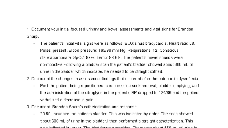 Nursing Assessment & Care for Brandon Sharp - Vsim Case Study - Studocu