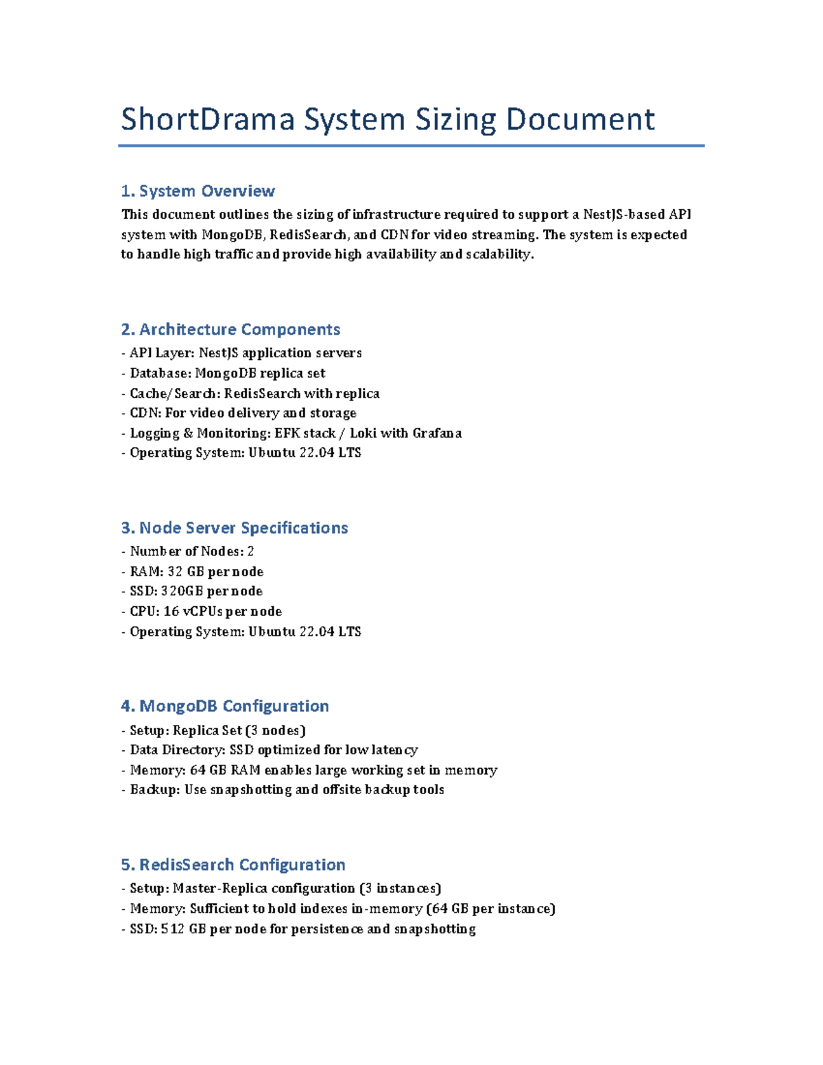 ShortDrama System Sizing Document: API & DB Infrastructure Overview ...