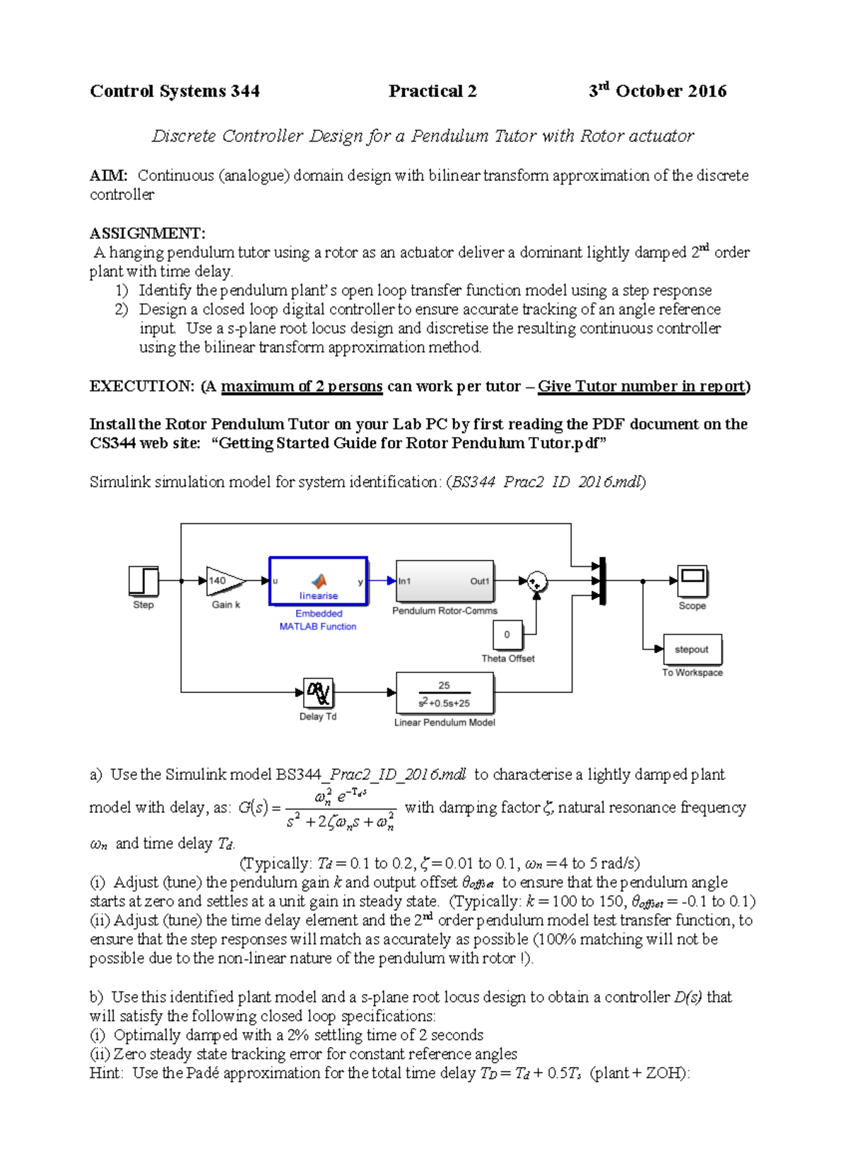 BS344 Prac2 - practical 2 - Control Systems 344 Practical 2 3 ...