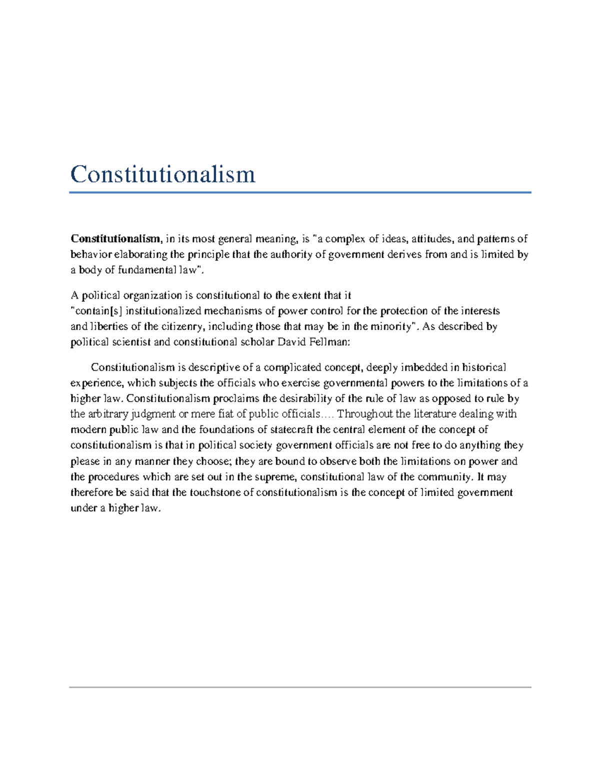 Constitutionalism: Principles, Features & Judicial Review in Law - Studocu