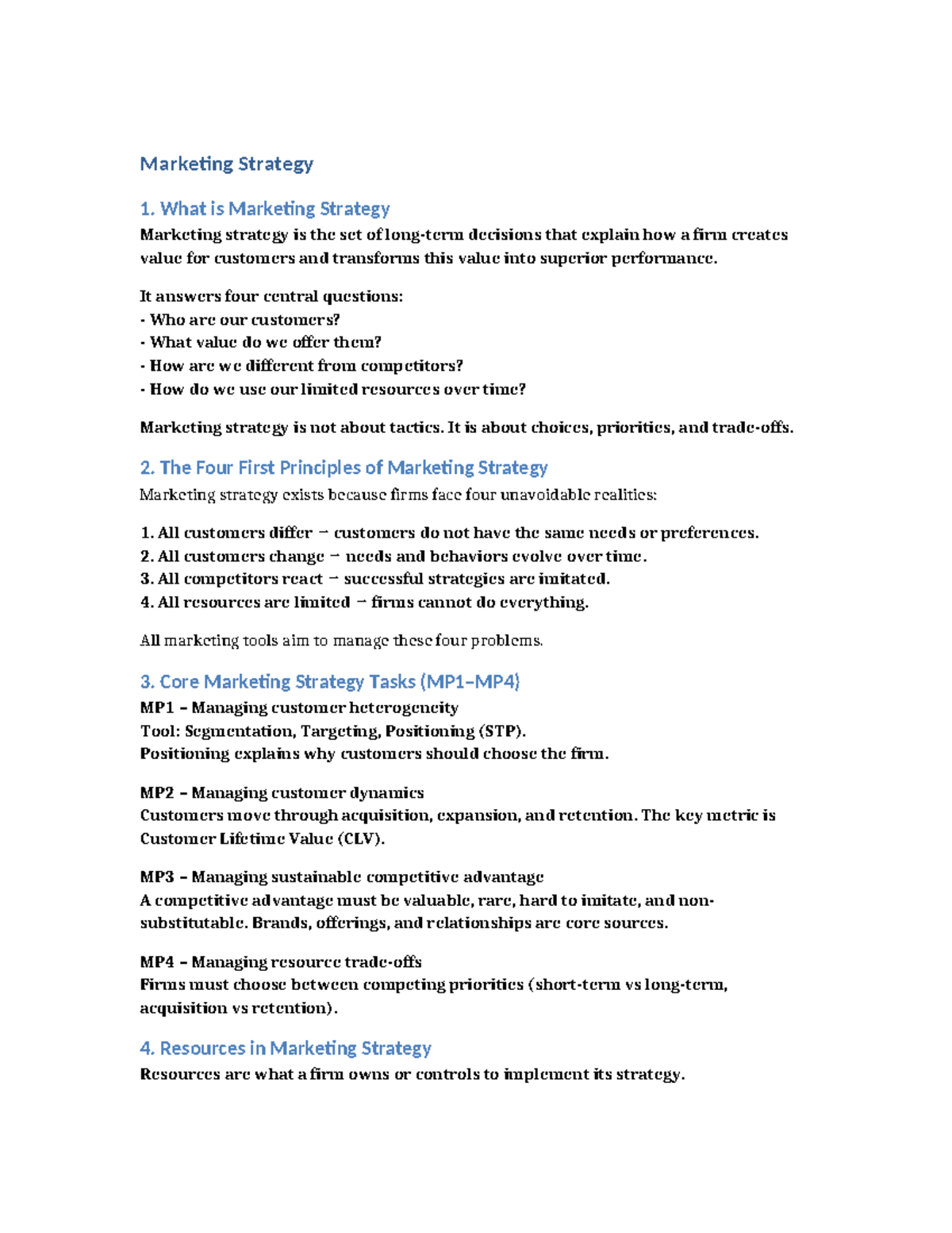 Marketing Strategy MP1-MP4: Core Principles & Performance Metrics - Studocu