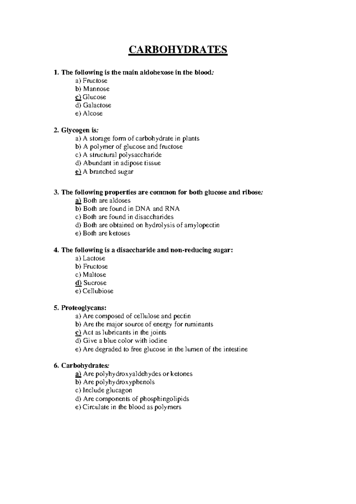 Biochemistry MCQs: Focus on Sugars & Carbohydrates Concepts - Studocu