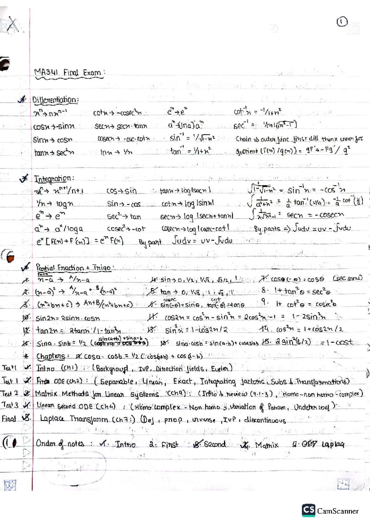 MA341 Final Exam: Differential Equations Comprehensive Notes - Studocu
