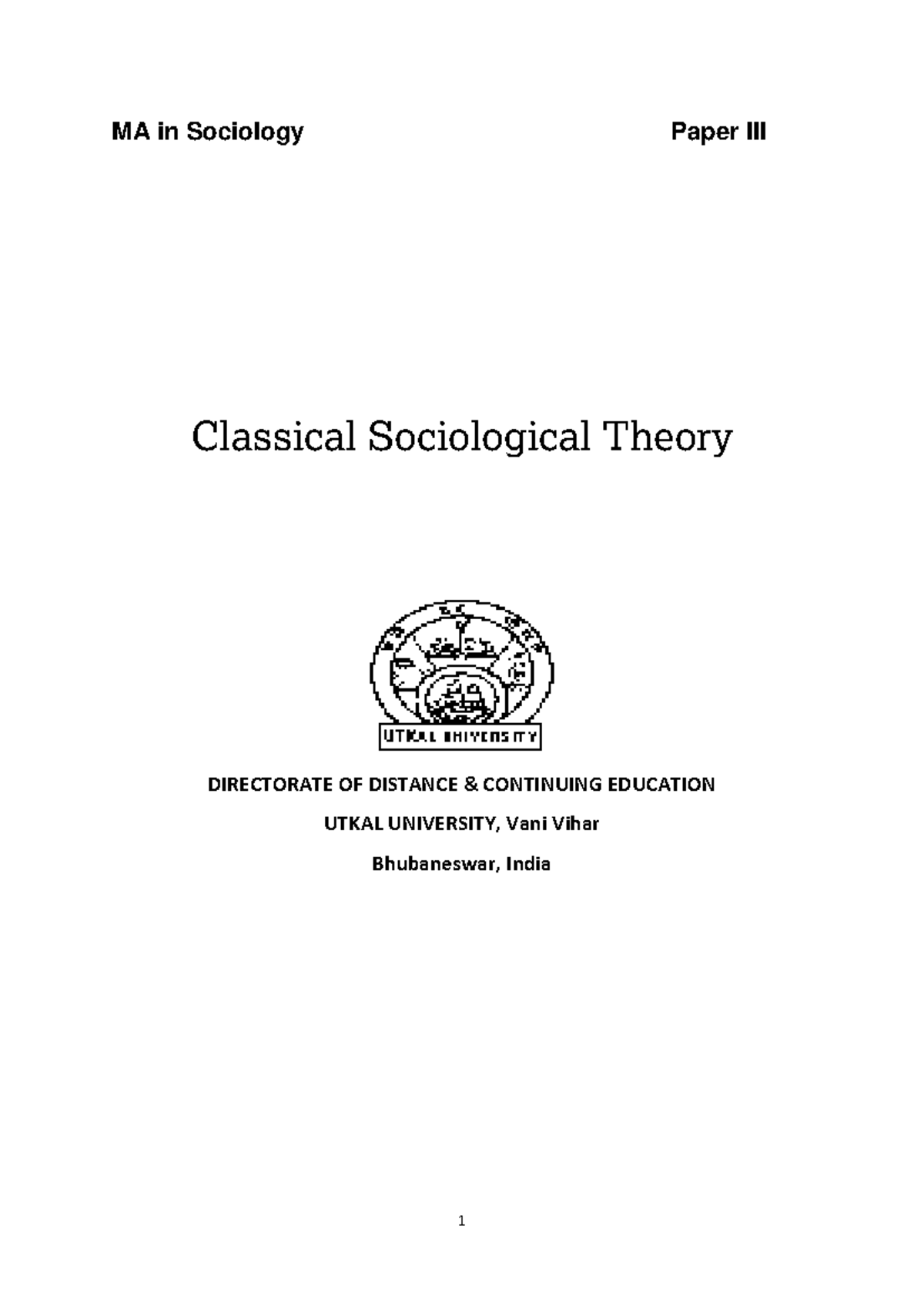 MA Paper-3 Classical Sociological Theory - MA in Sociology Paper III ...