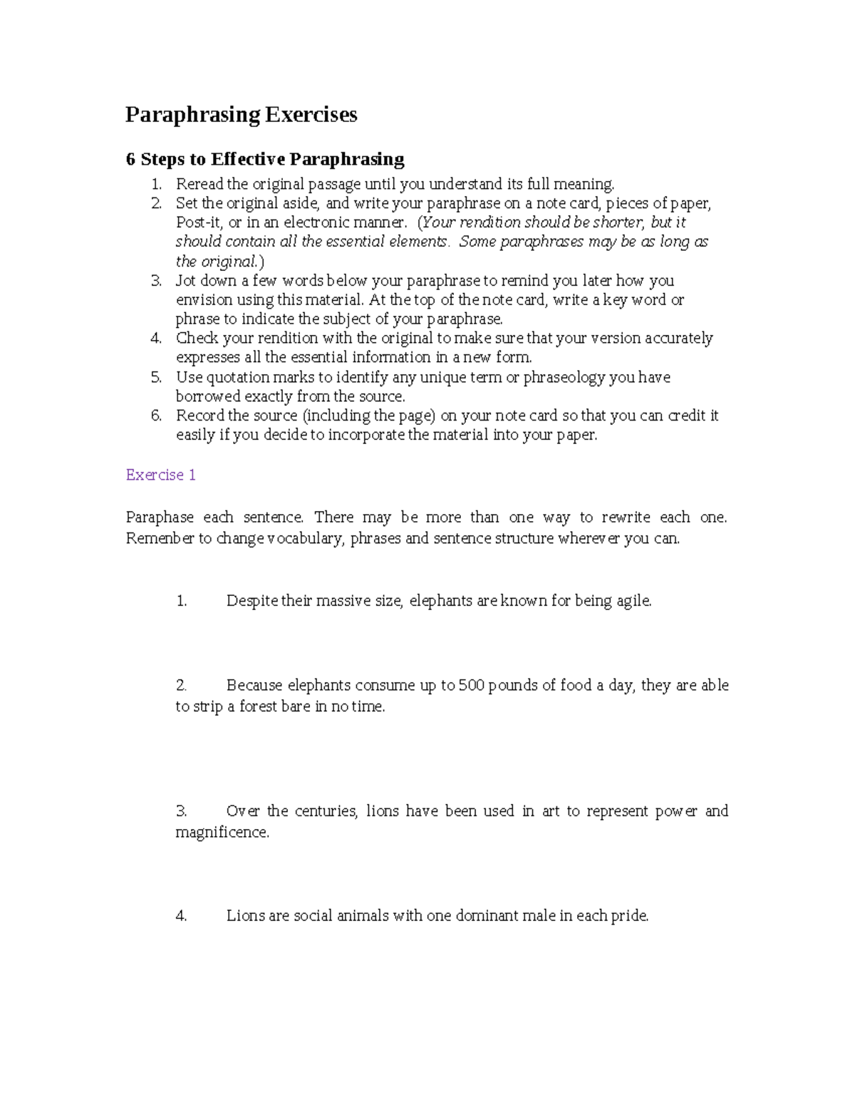 Paraphrasing Exercises with Answers - ENG101 Final Exam Prep - Studocu