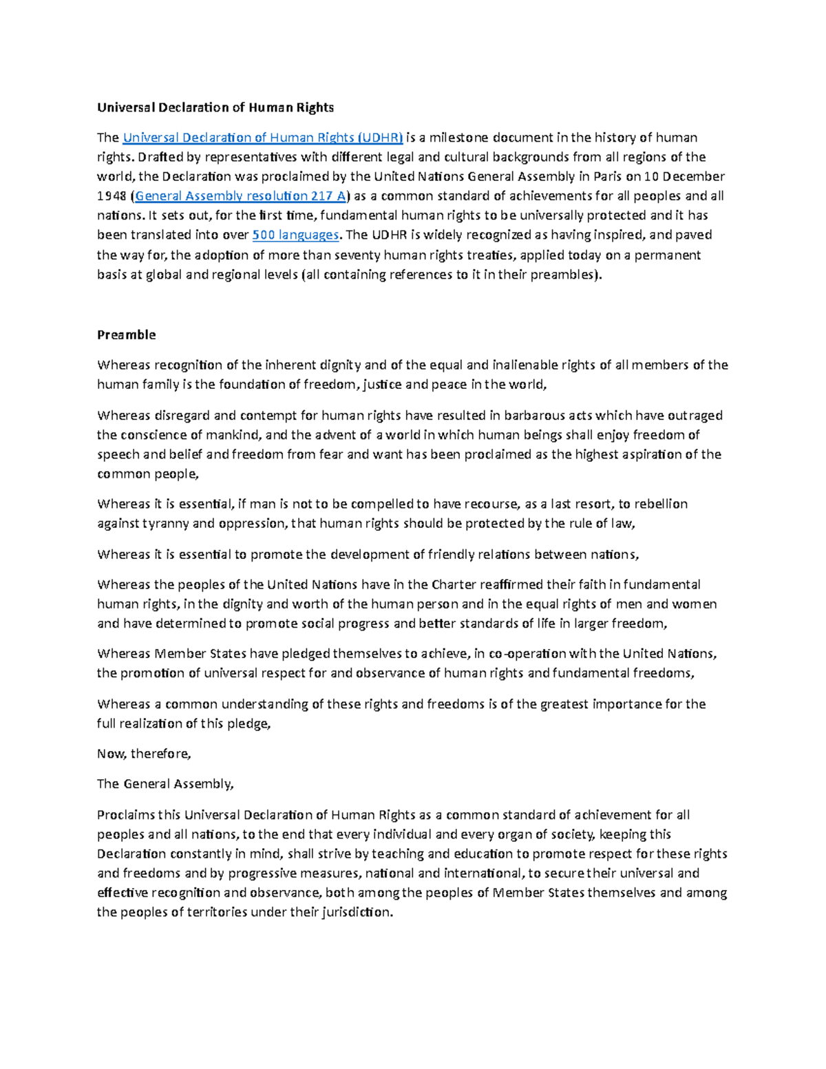 Universal Declaration of Human Rights: A Milestone Document in Human ...