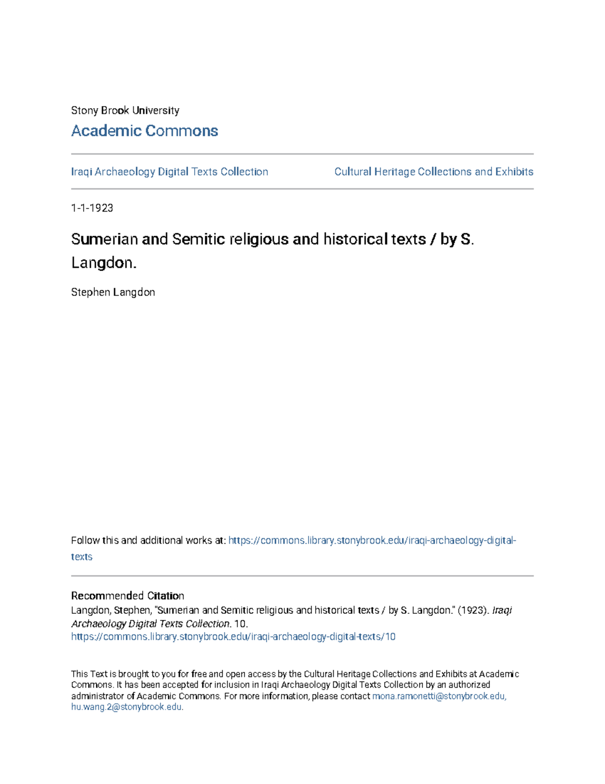 Iraqi Archaeology Digital Texts Collection: Sumerian & Semitic Texts by ...