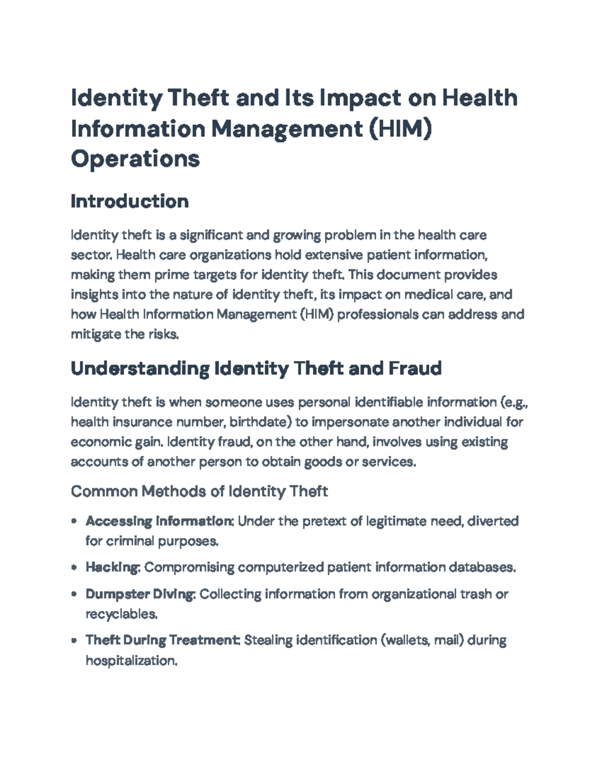Identity Theft and Its Impact on Health Information Management ...