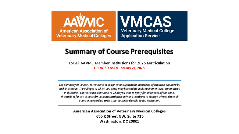 Summary of Course Prerequisites for AAVMC Institutions - 2026 ...