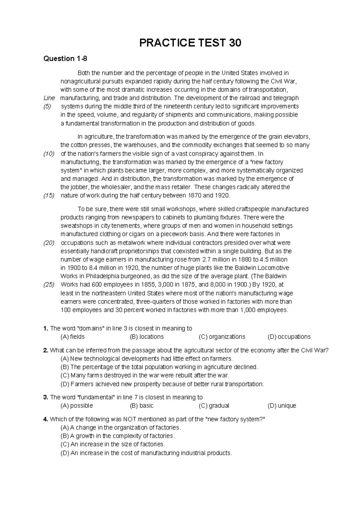 Reading Comprehension Practice Test 30: Key Concepts and Questions ...
