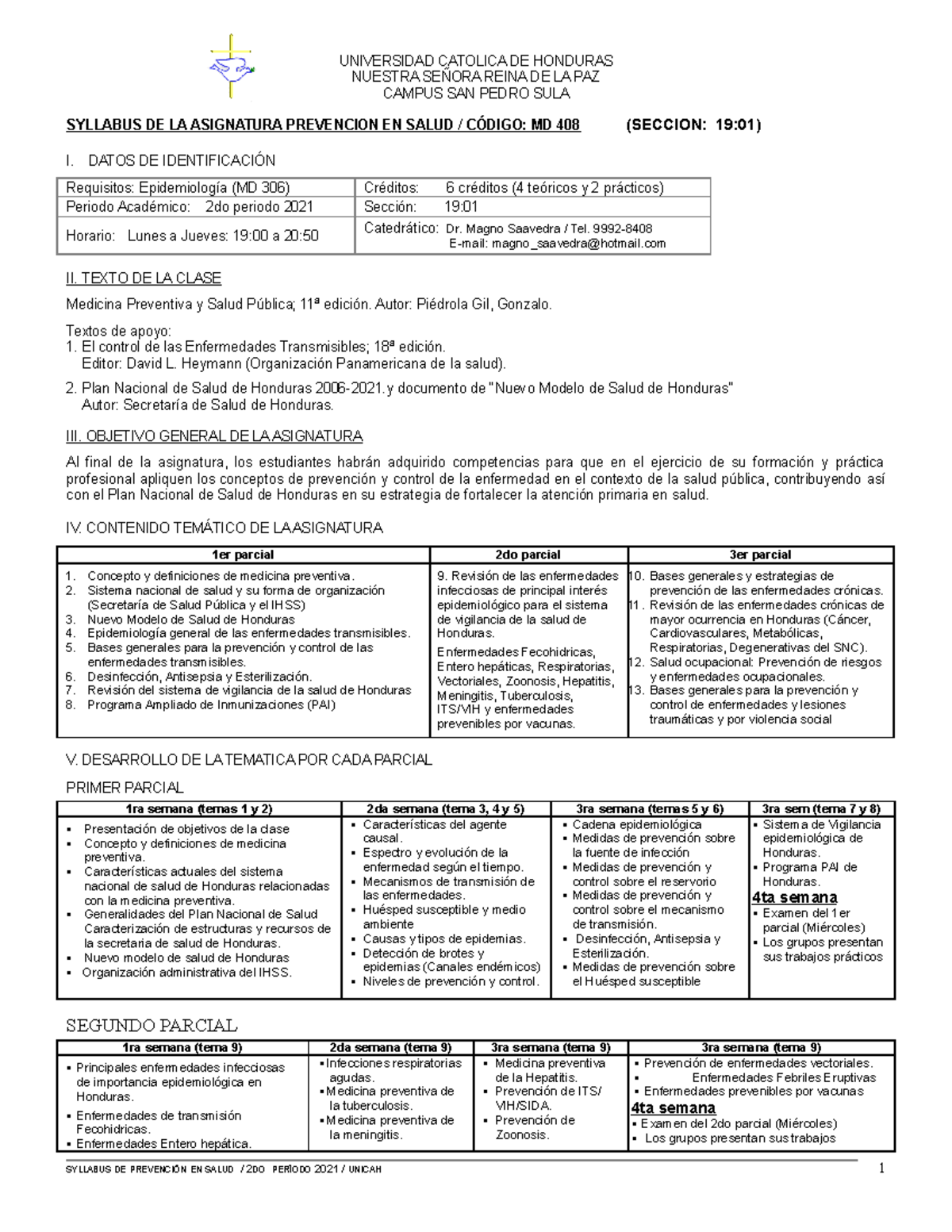 Syllabus Prevención en Salud - UNIVERSIDAD CATOLICA DE HONDURAS NUESTRA ...