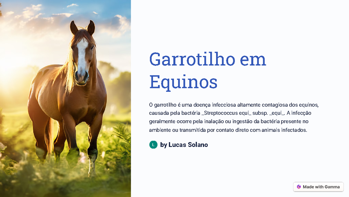 Garrotilho em Equinos: Diagnóstico, Tratamento e Prognóstico - Studocu