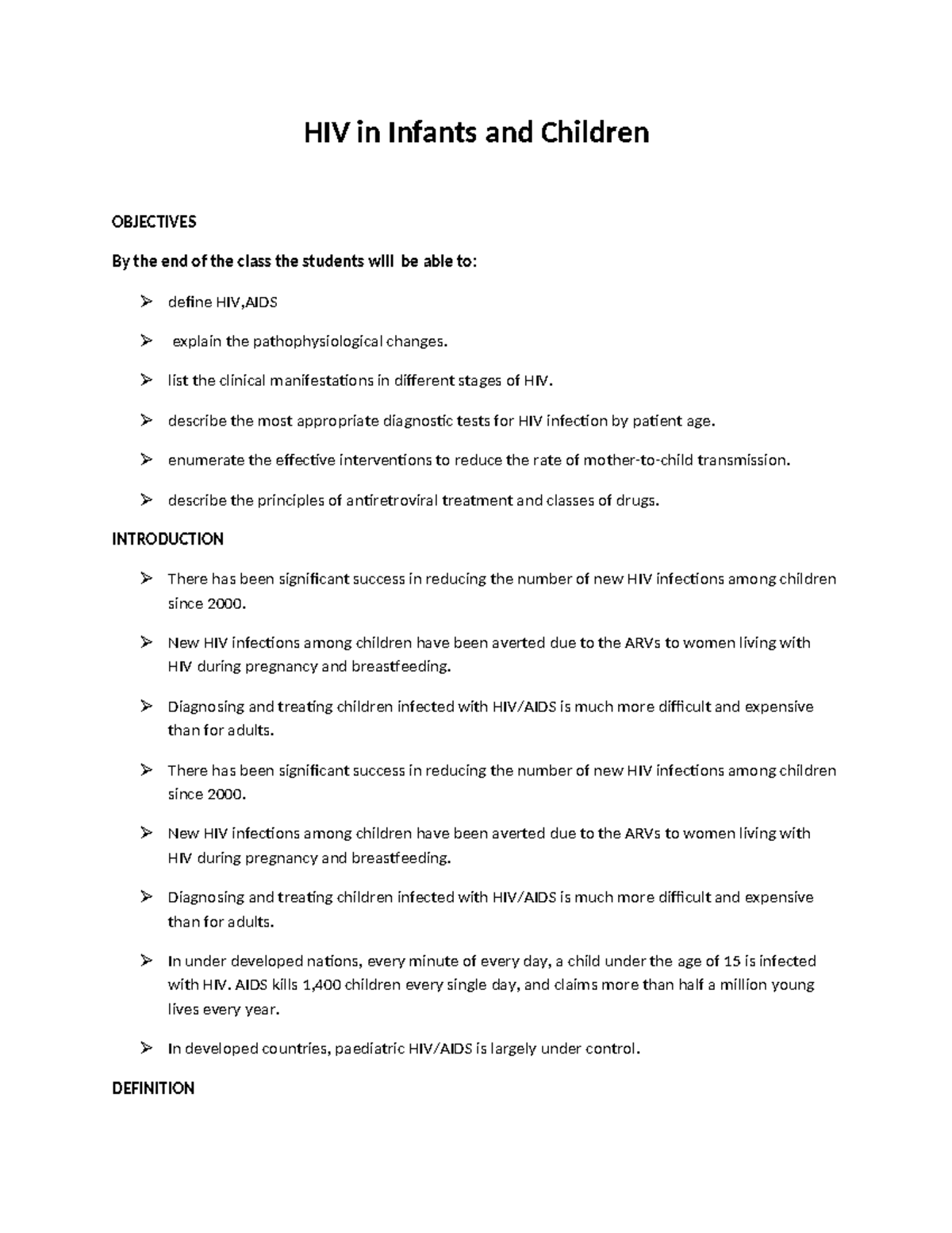 HIV/AIDS in Infants & Children: Key Concepts and Interventions - Studocu