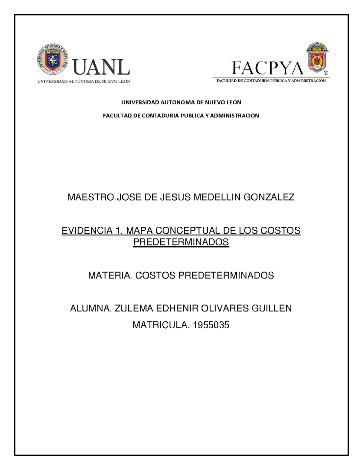 EV1 - Mapa Conceptual sobre Costos Predeterminados - Zulema Olivares - Studocu