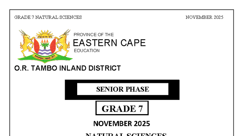 NS Grade 7 Natural Sciences November 2025 Question Paper - Studocu