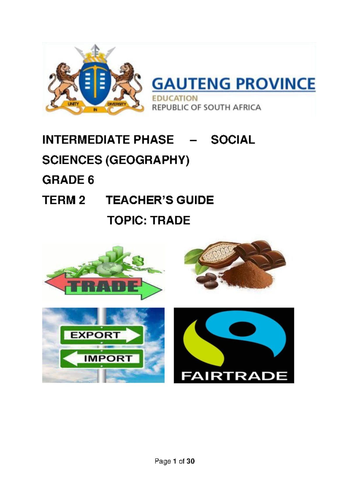 Grade 6 Geography (Term 2) Teacher's Guide: Trade & Resources - Studocu