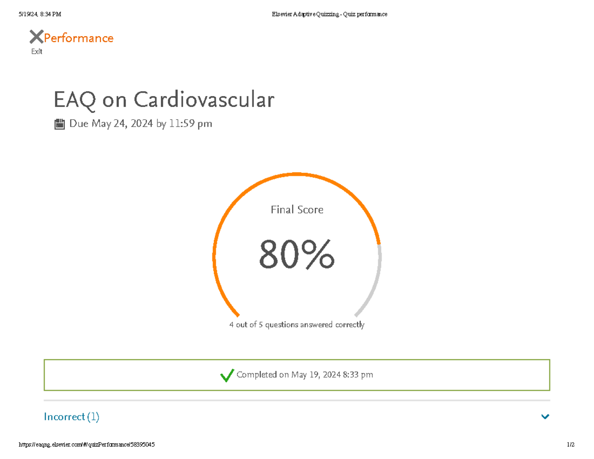 EAQ on cardiovascular - evolve screenshot ready - RN 404A - Exit ...