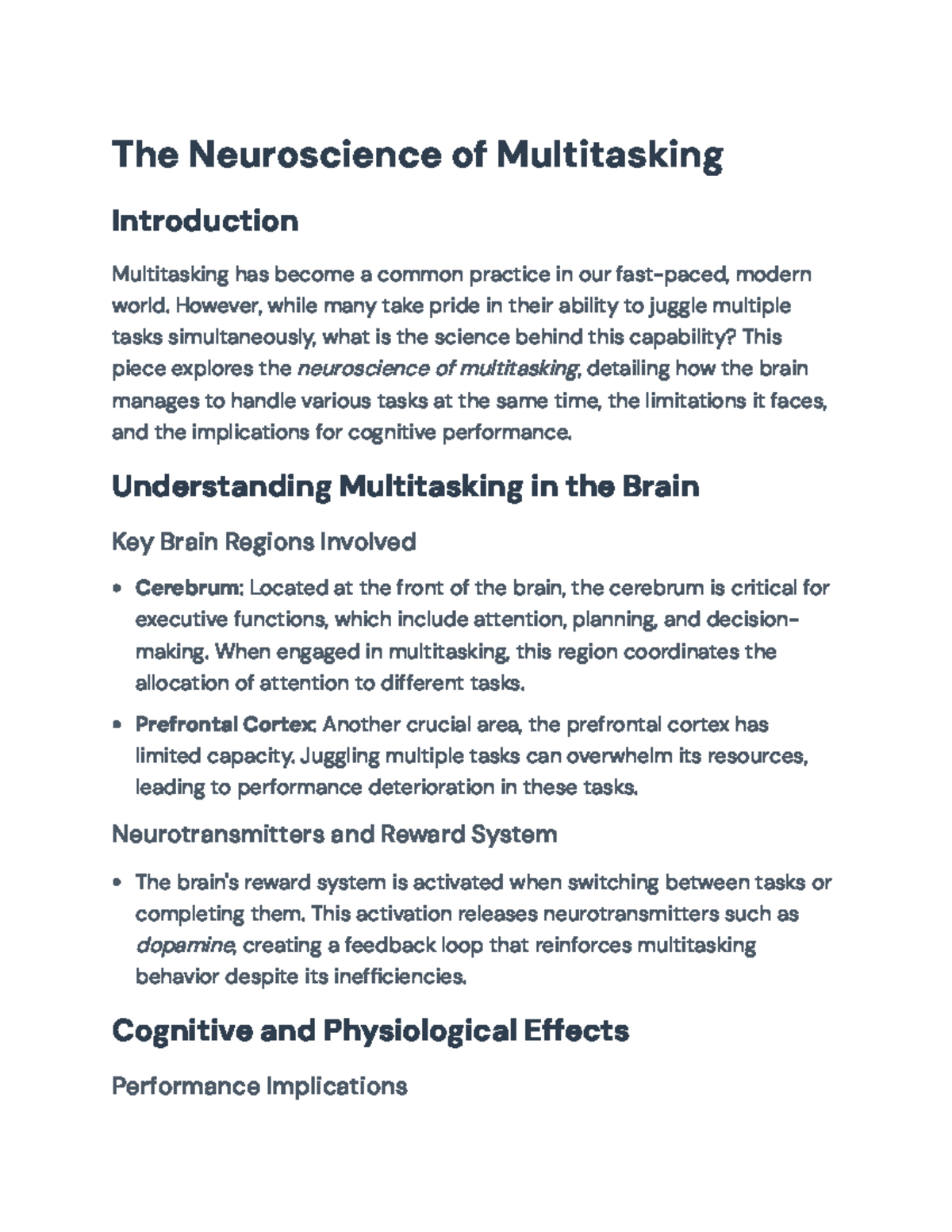 The Neuroscience of Multitasking: Effects on Cognition & Brain Structure - Studocu