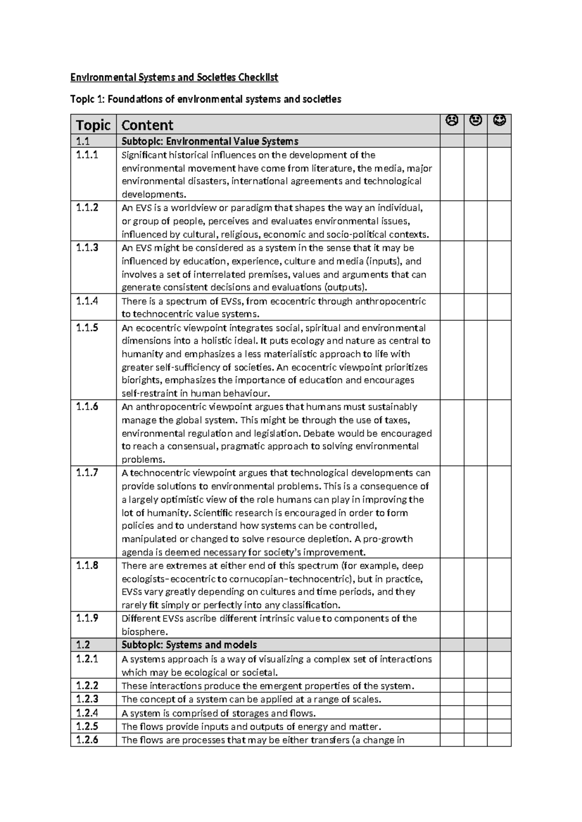 ESS Topic 1: Environmental Value Systems and System Models Overview ...
