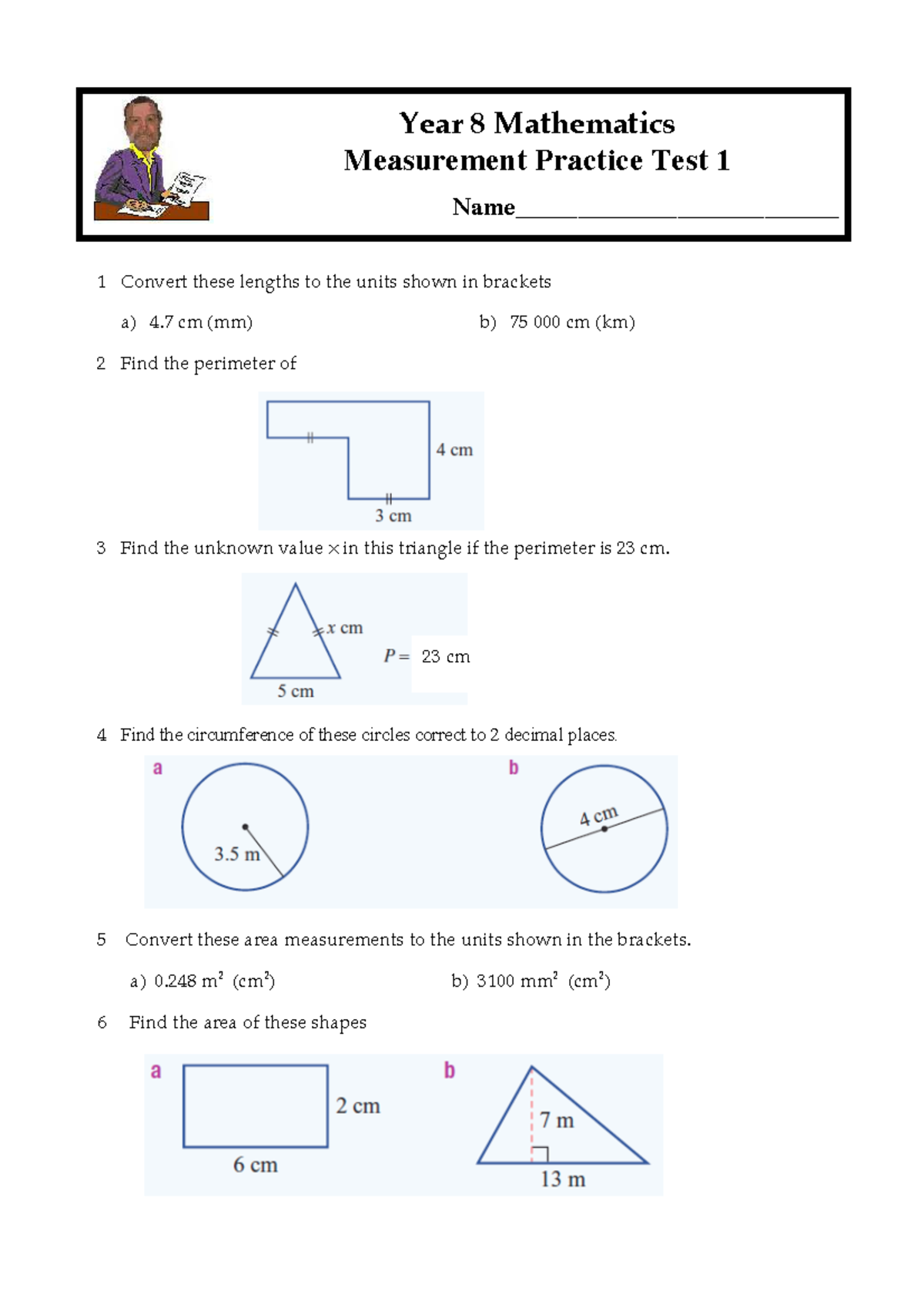 Year 8 Mathematics Measurement Practice Test 1 - Studocu