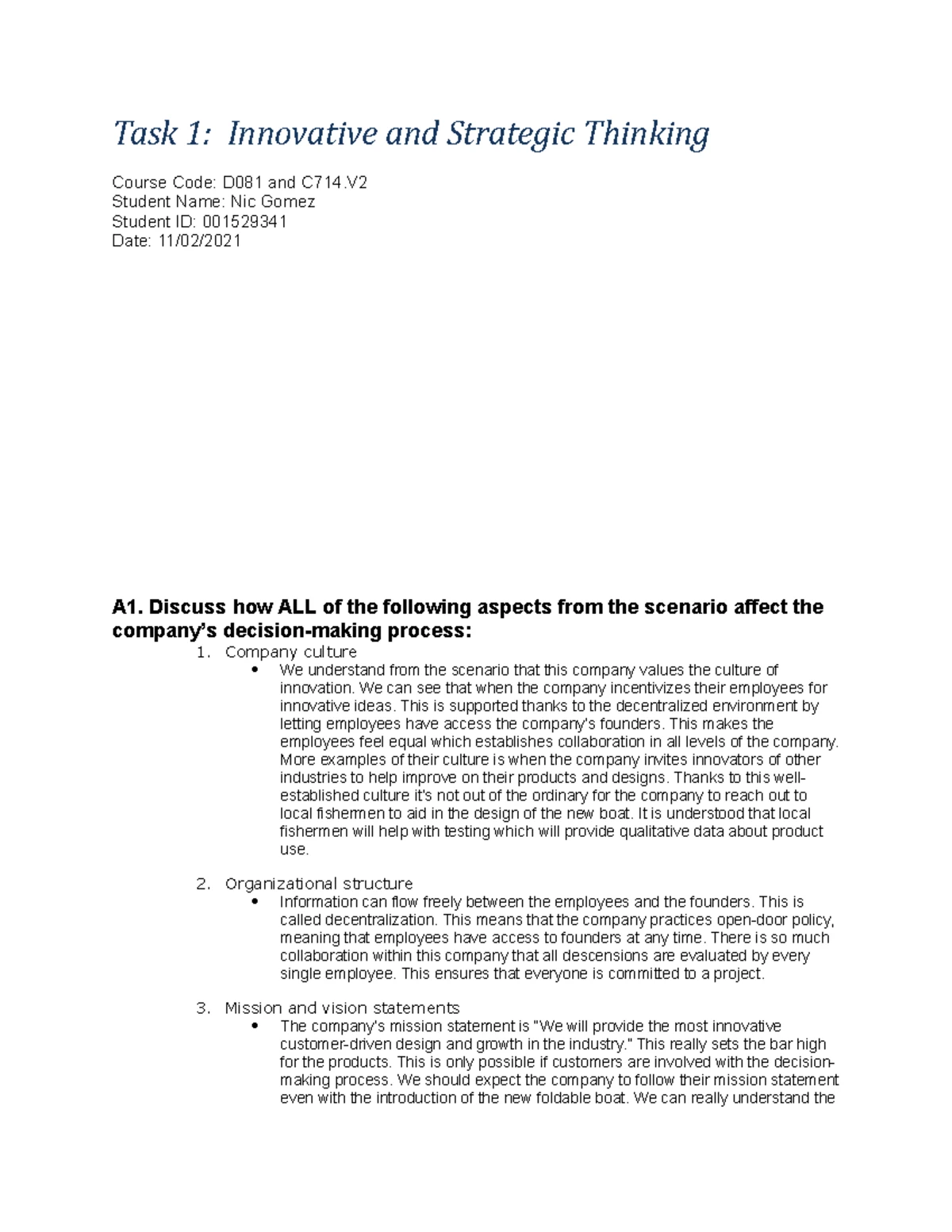 D081 V5-QBM3 Task 1 Assessment Template and Guidelines - Studocu