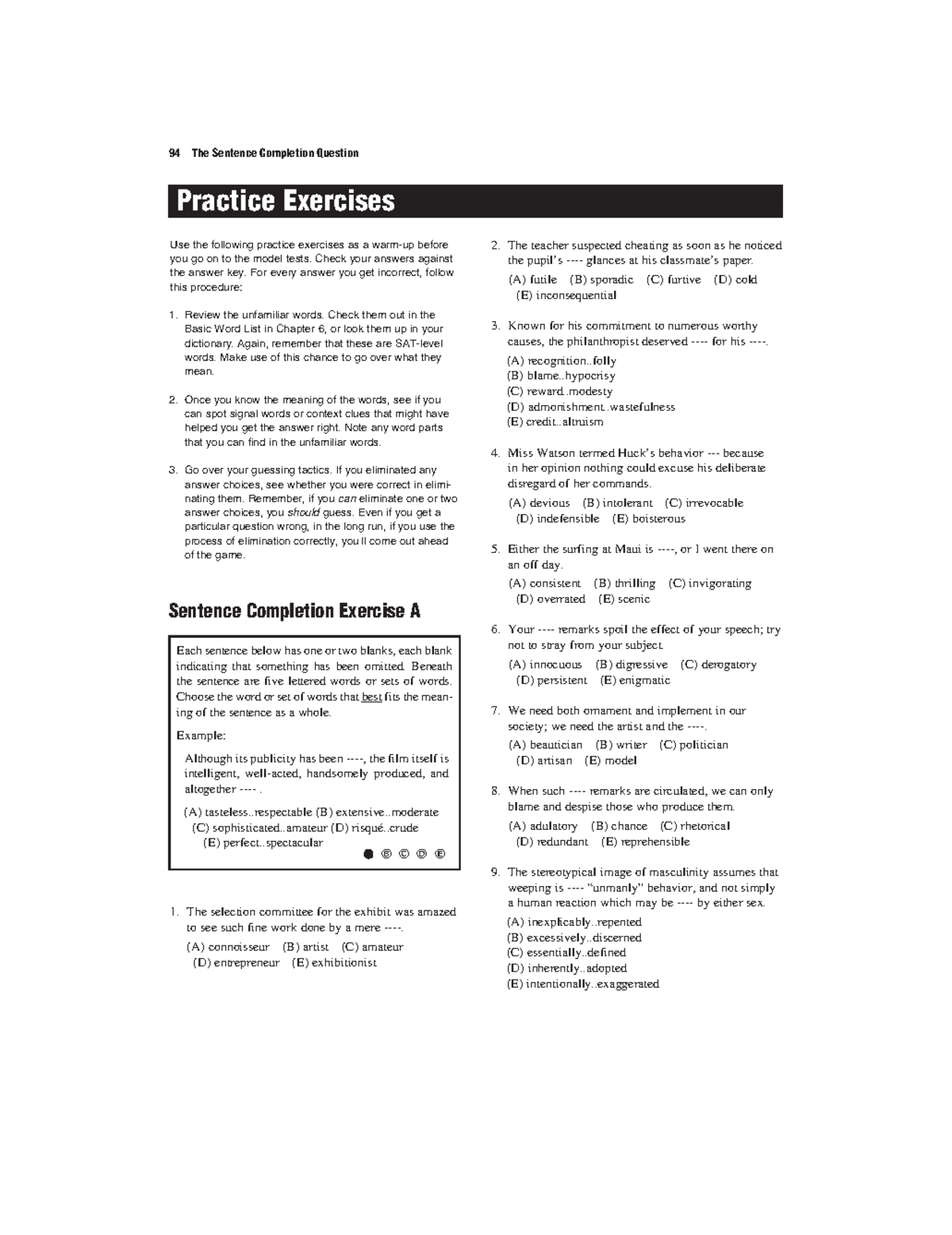 Sentence Completion Drills and Exercises for SAT Prep - Studocu