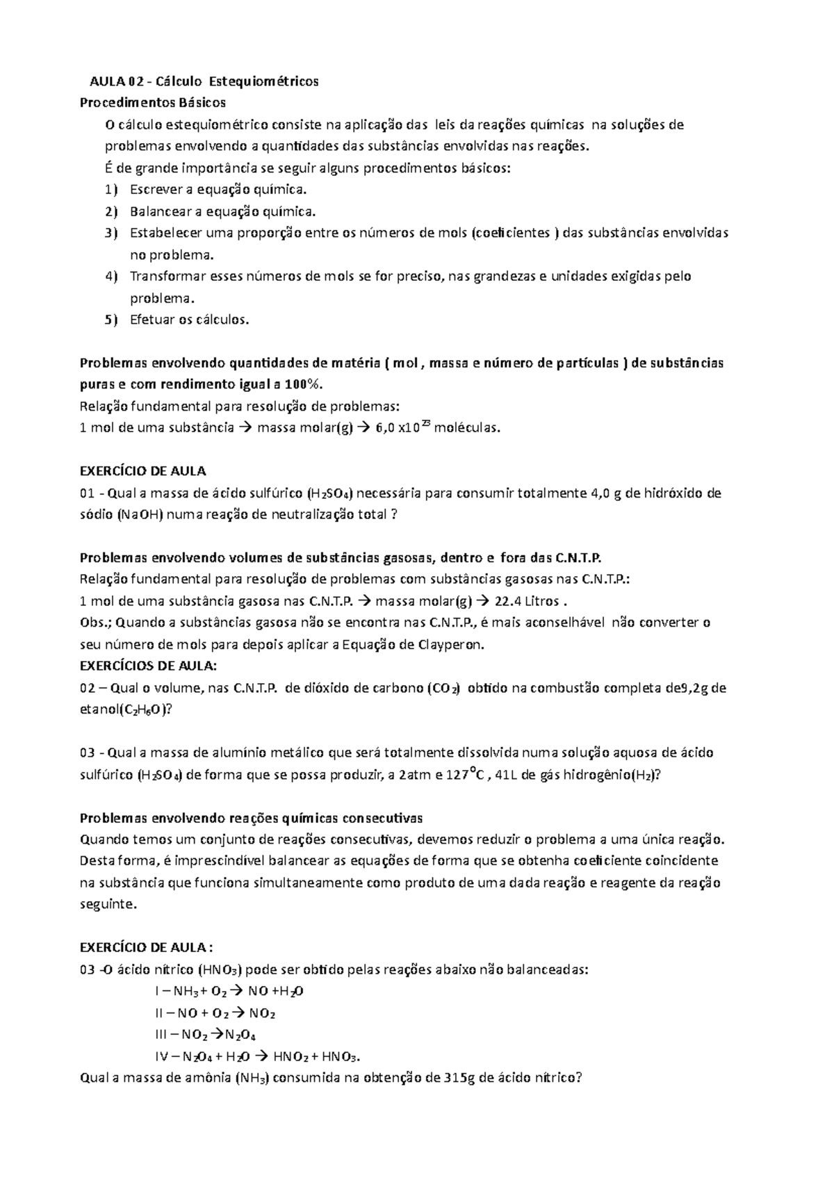 Cálculo Estequiométrico: Aula 02 - Procedimentos e Exercícios Práticos ...