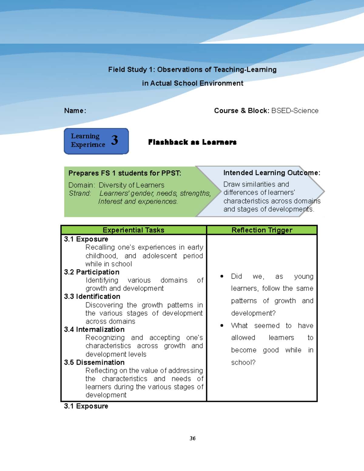 FS 1 Learning Experience 3: Reflecting on Teaching and Growth Patterns ...