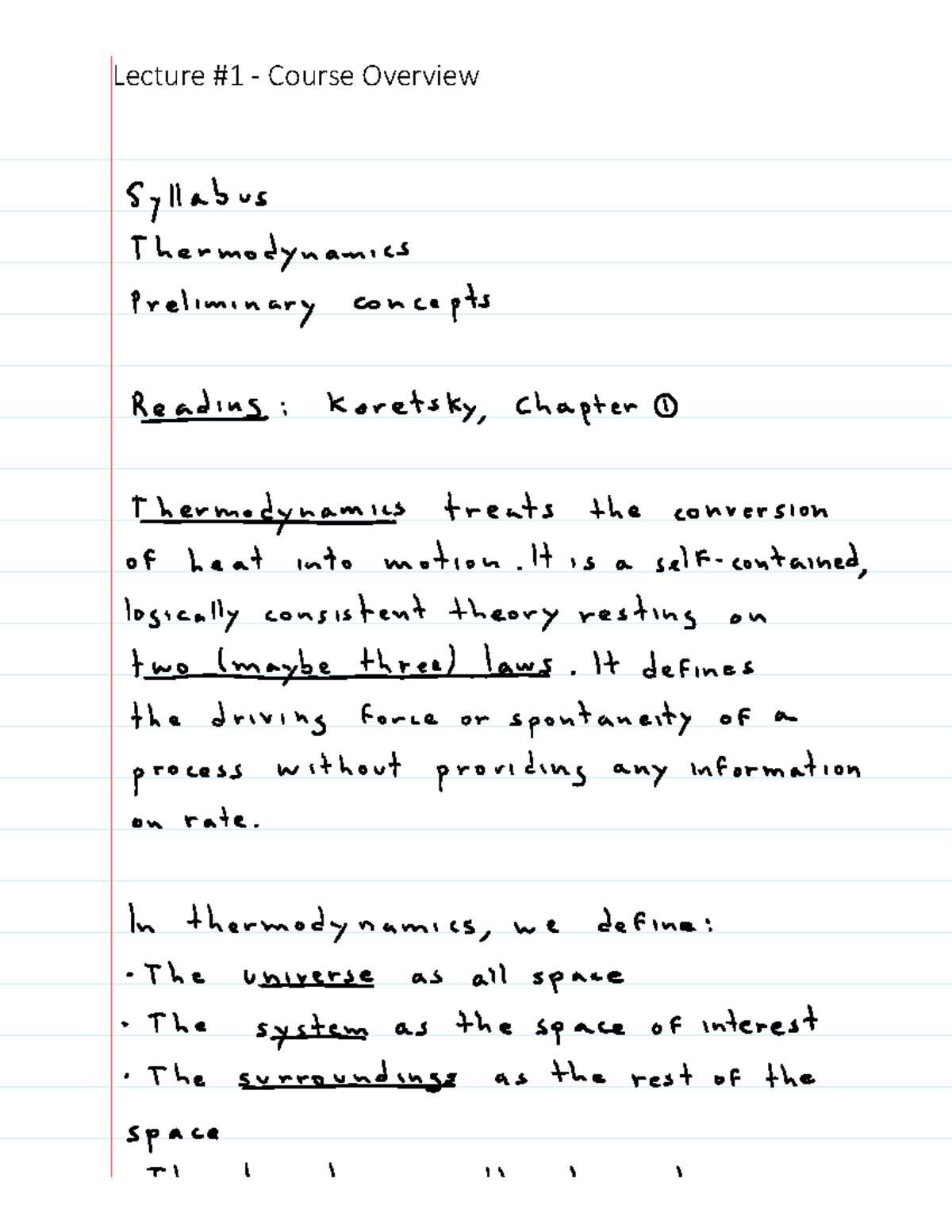 Lecture #1 - Course Overview: Thermodynamics Concepts and Principles ...
