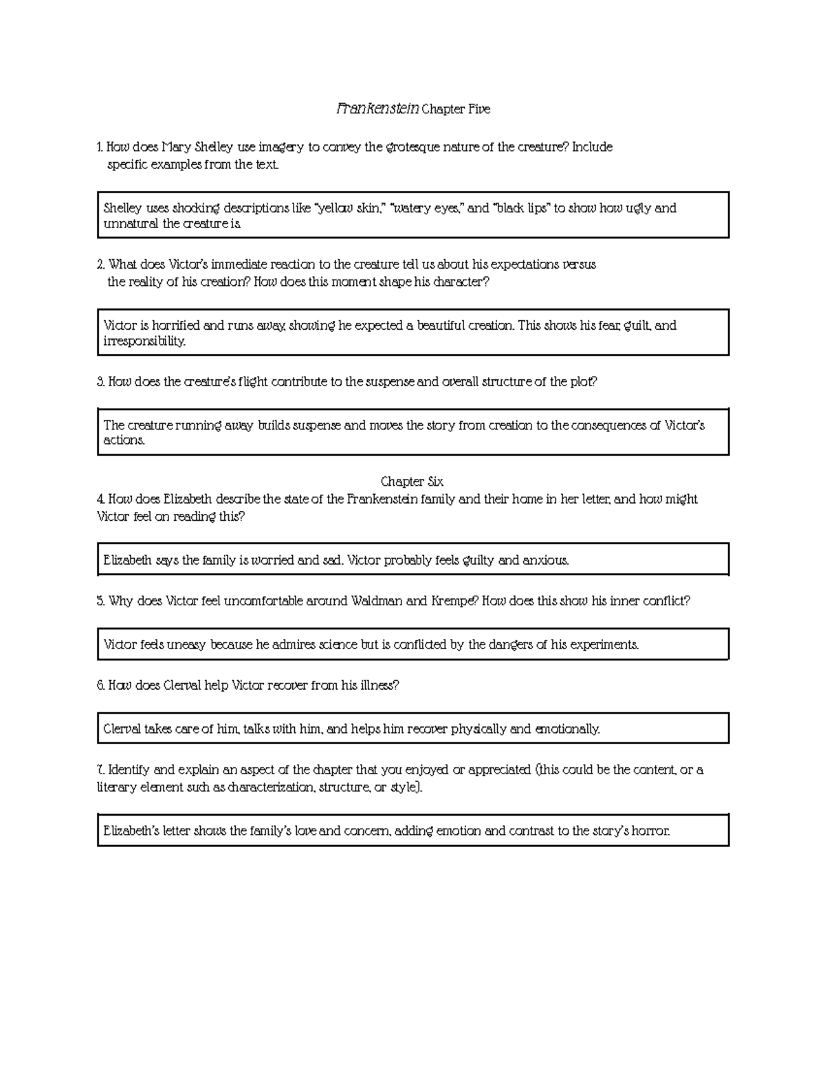Frankenstein Chapters 5 & 6: Imagery, Characterization, and Emotion ...