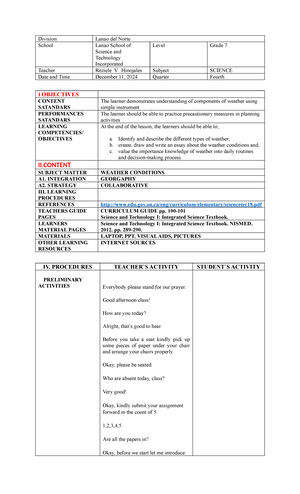 Detailed Lesson Plan Weather - SCHOOL Lanao School of Science and ...