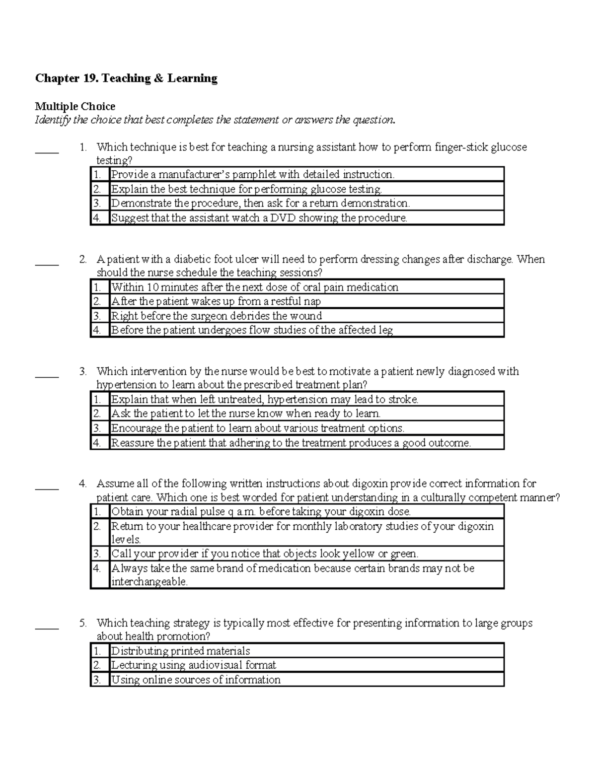 Ch19fun Study Guide: Chapter 19 Teaching & Learning Test Questions ...
