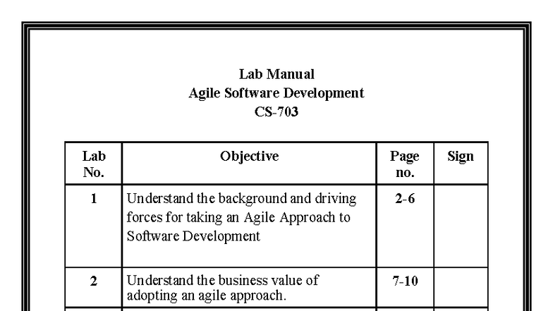 Agile Software Development Lab Manual (0827CS221043) - Studocu