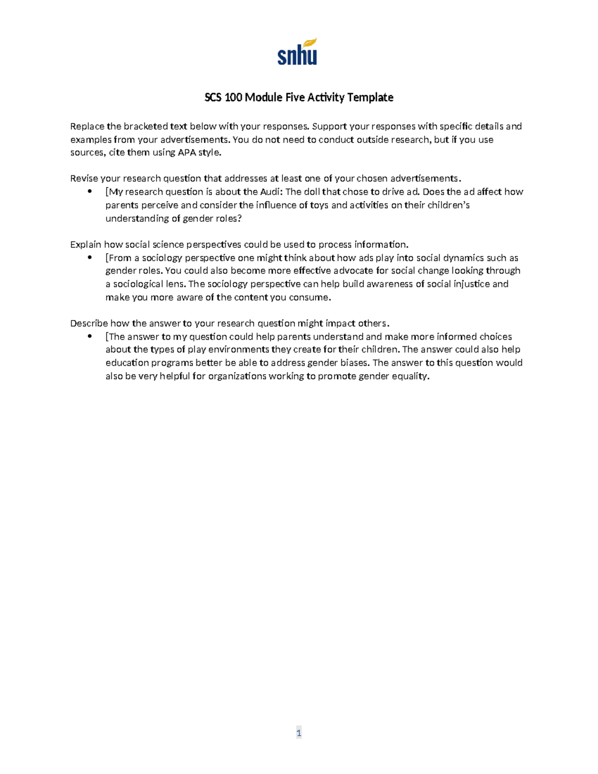 Module 5 Completed - SCS 100 Module Five Activity Template Replace the ...